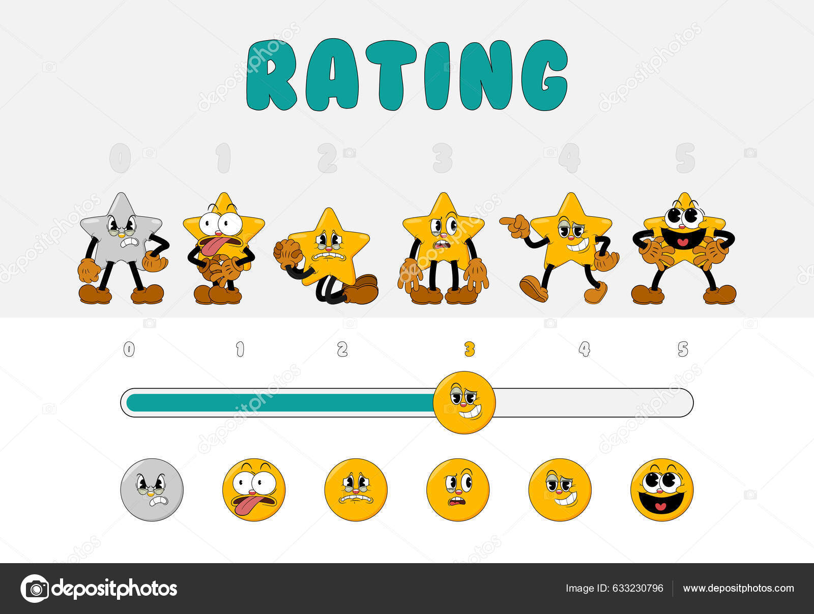 Rating Scale Comic Stars Consumer Review Cute Rating Stars Characters ...