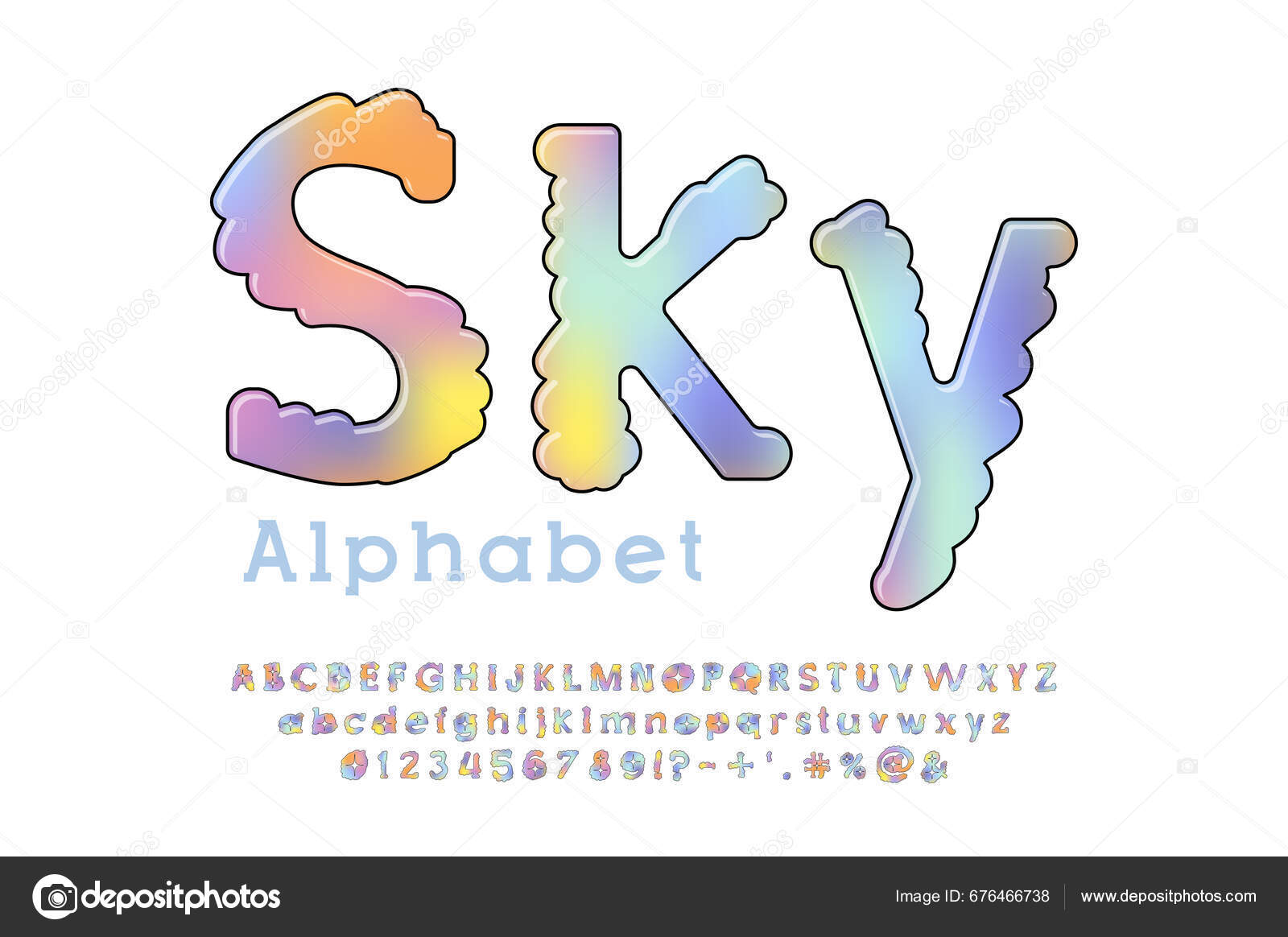Modern Cloud Font Alphabet Holographic Gradient Letters Numbers Abc ...