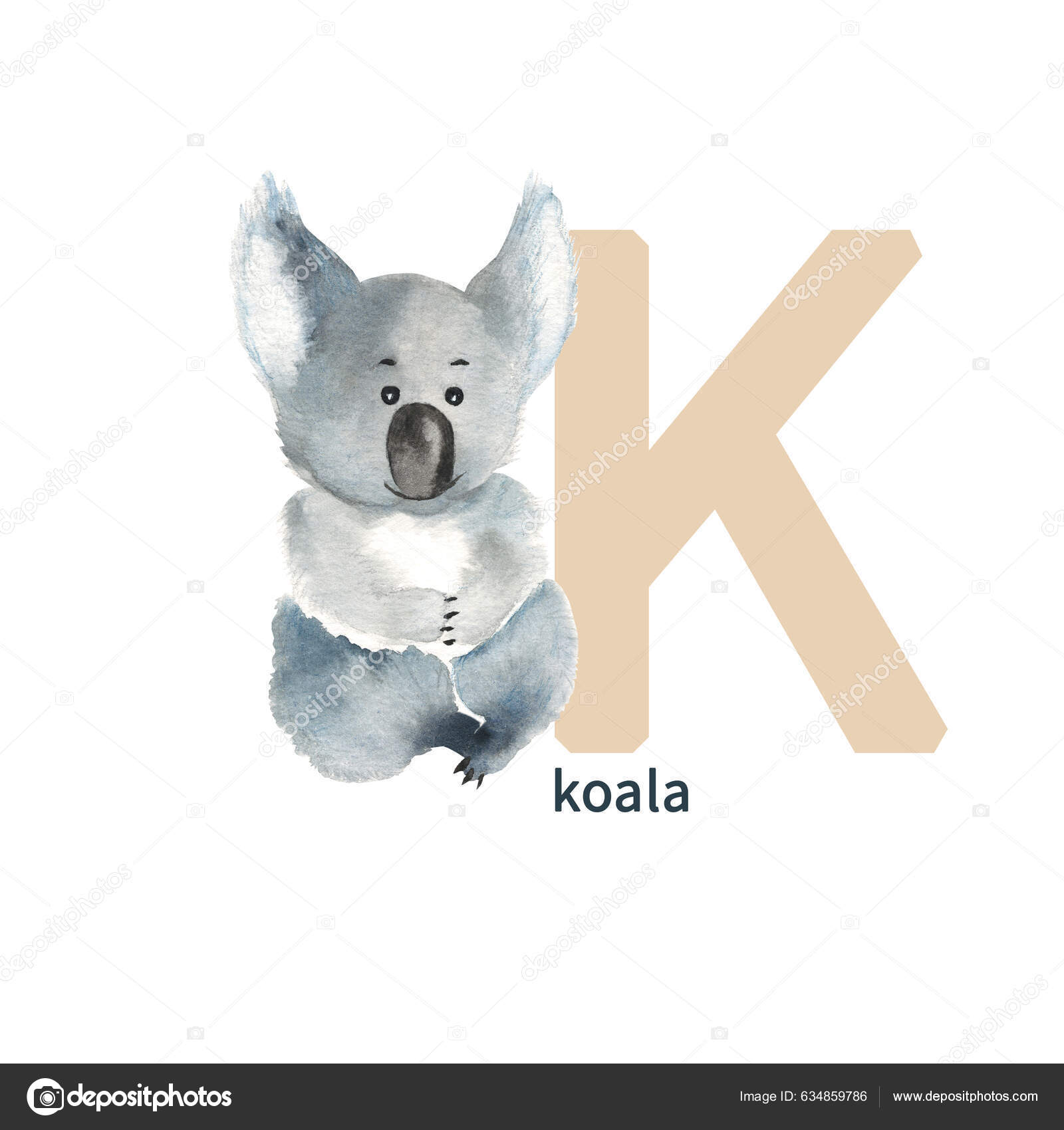 Letter Koala Cute Kids Animal Abc Alphabet Watercolor Illustration ...