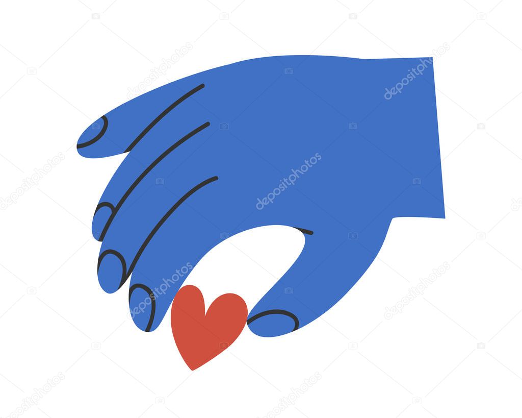 Dibujado a mano linda ilustración de la mano con el corazón. vector ...
