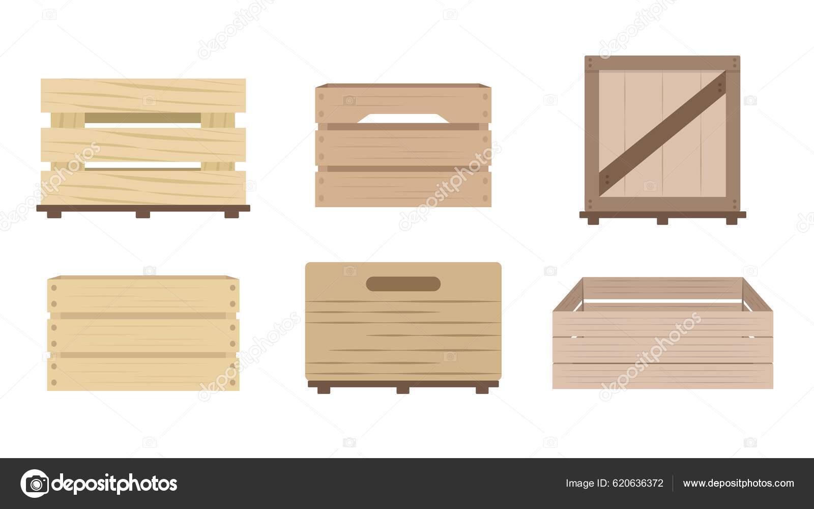 Set Wooden Boxes Cartoon Style Vector Illustration Boxes Storing Things ...