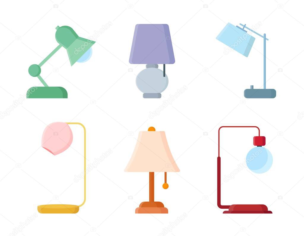 Conjunto de lámparas de mesa de colores en estilo de dibujos animados ...
