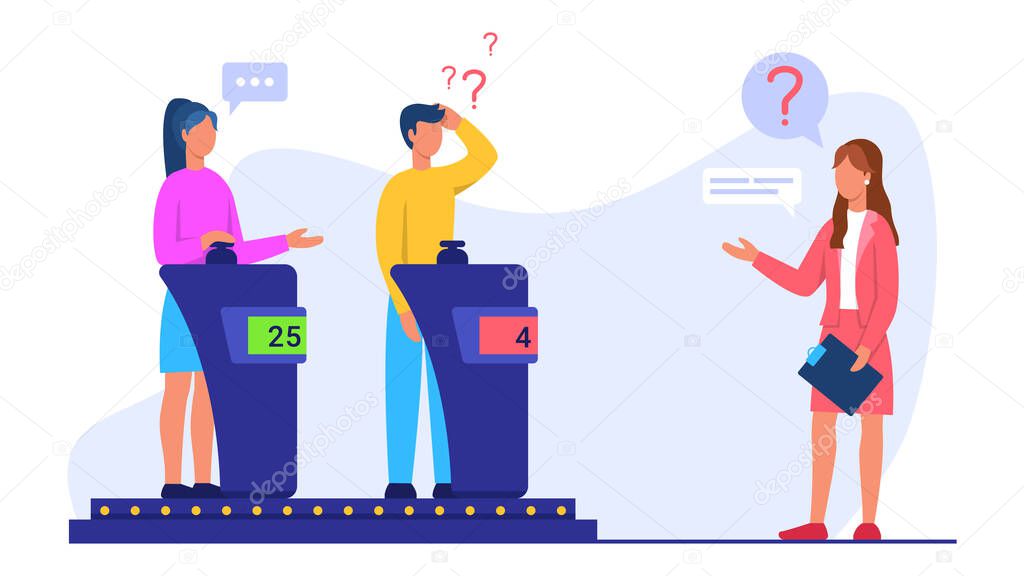 Ilustración vectorial del juego de preguntas. Escena de dibujos ...