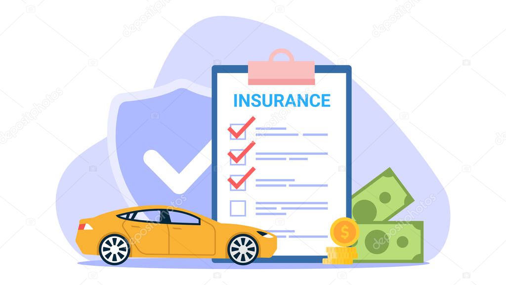 Ilustración vectorial del seguro de automóvil. Escena de dibujos ...