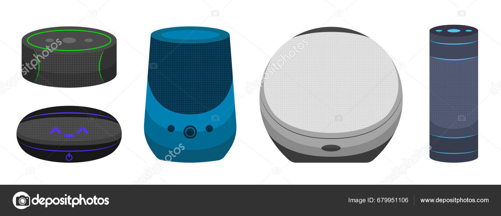 Set Portable Wireless Speakers Cartoon Style Vector Illustration ...