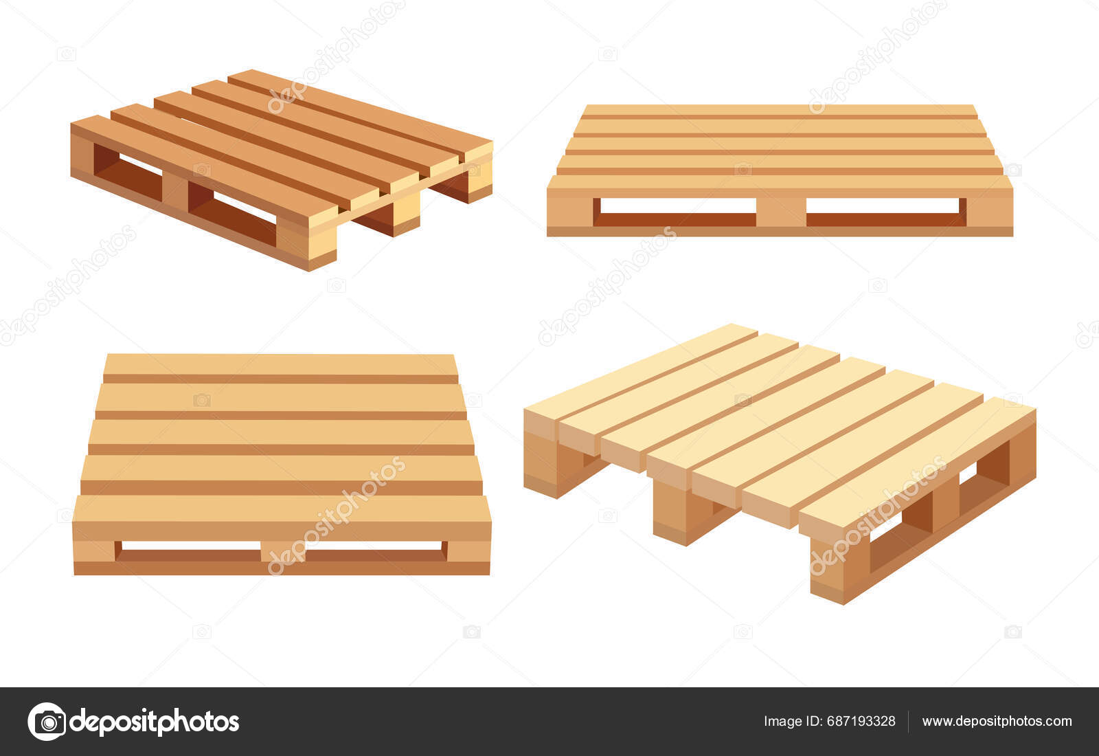 Set Beautiful Wooden Pallets Cartoon Style Vector Illustration Wooden ...