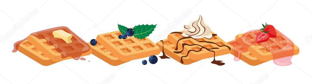 Ilustraci n vectorial de deliciosos gofres varios en estilo de dibujos animados. Ilustraci n ...