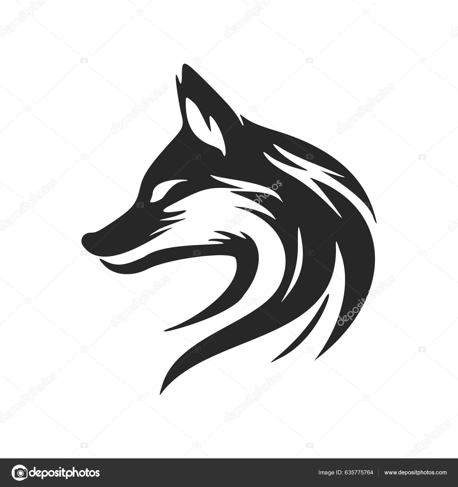 High Contrast Black White Fox Head Logo Vector Illustration Vektor Stok ...
