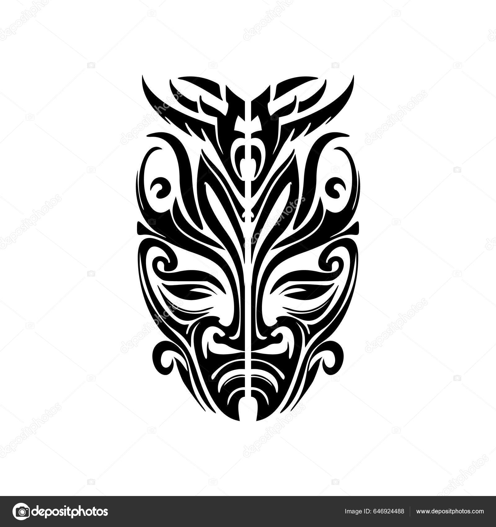 Vektor Hitam Dan Putih Tato Seni Dari Dewa Polinesia Topeng Vektor Stok ...