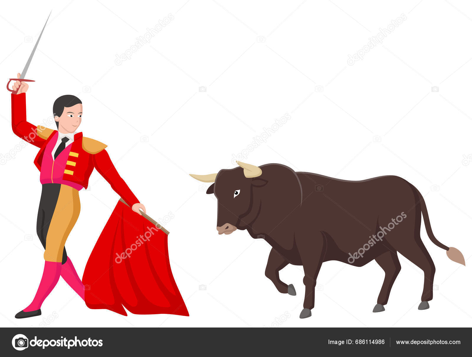 Vector Illustration Cute Bull Matador Cartoon Stock Vector by ©dualoro ...
