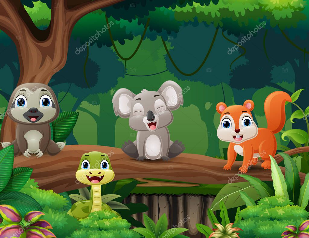 Ilustración Vectorial Animales Salvajes Dibujos Animados Selva Vector de stock por ©dualoro ...