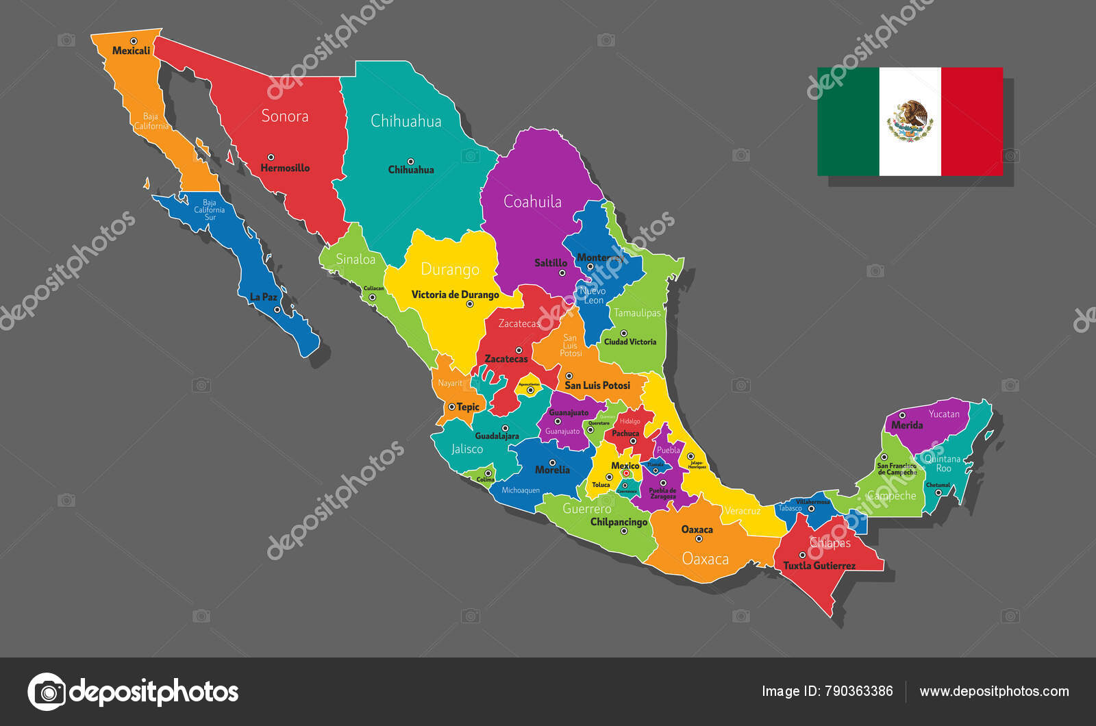 Mexico States And Their Capitals Mexico State Vector Images (over