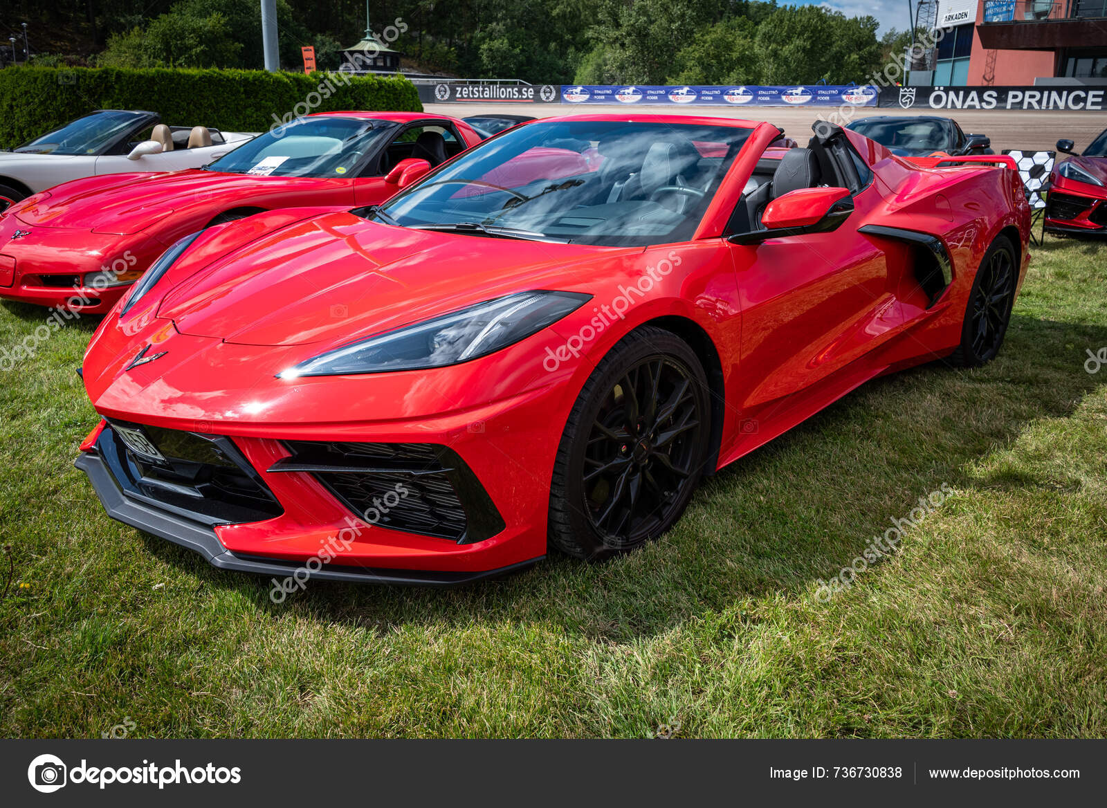 Stockholm Sweden August 2024 Red Chevrolet Corvette Stingray Front View ...