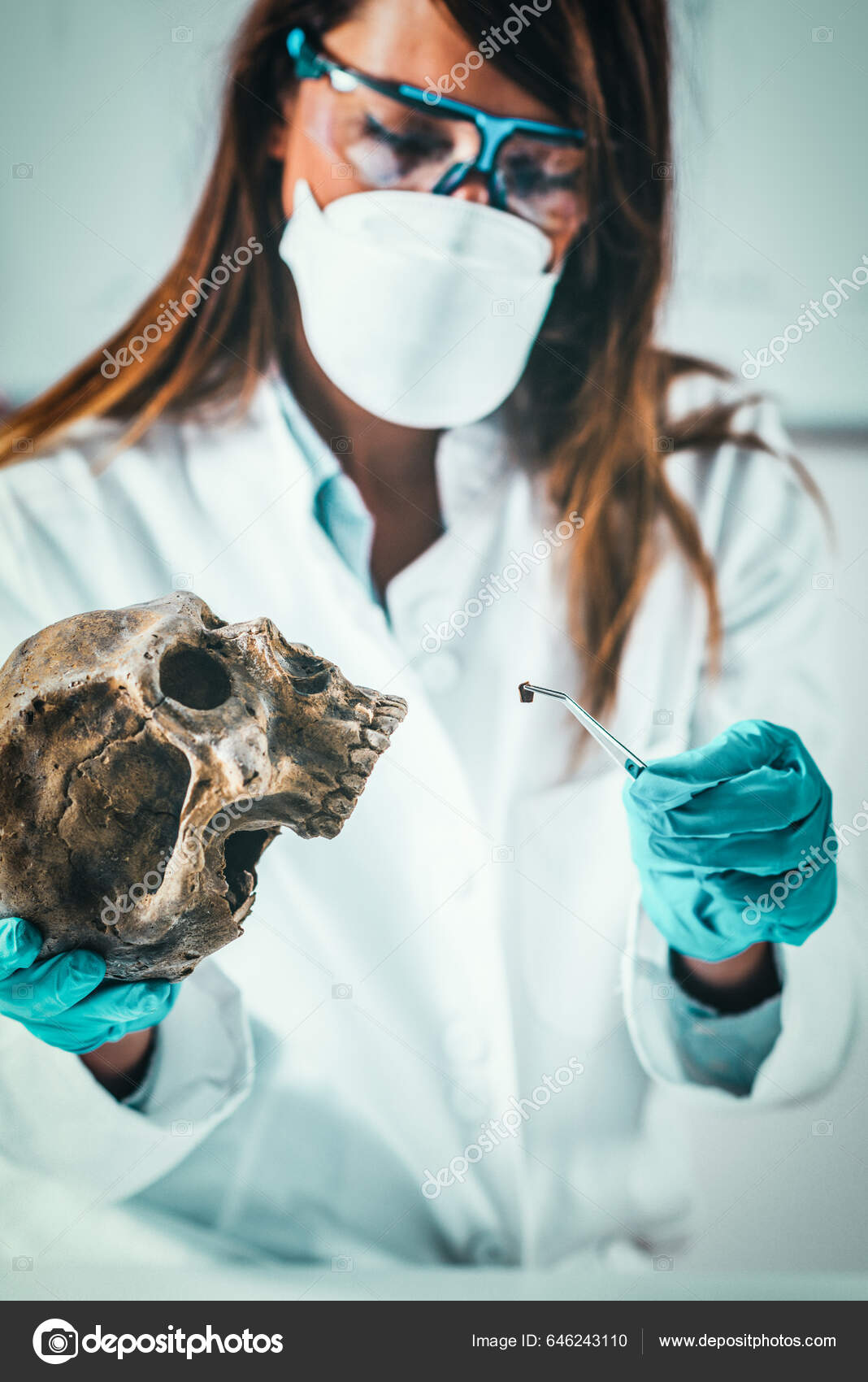 Forensic Science Lab Forensic Scientist Examining Skull Evidences ...
