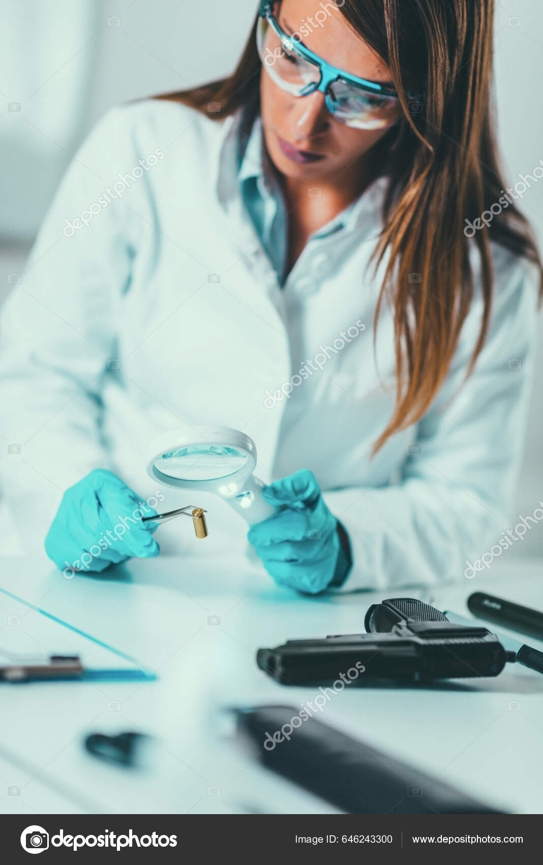 Forensic Science Lab Forensic Scientist Examining Bullet Shell ...