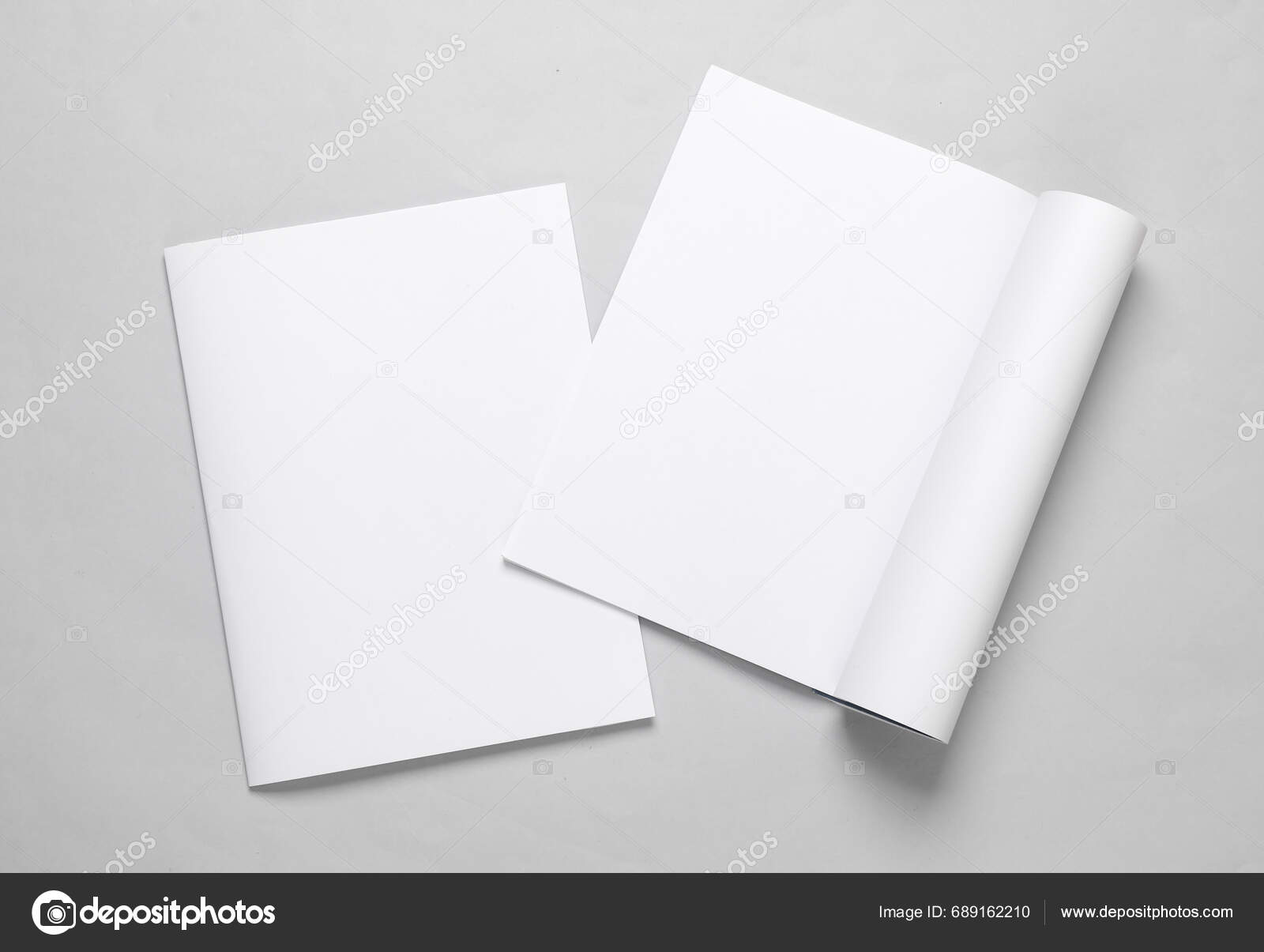 Mockup Two Magazines White Open Page White Cover Gray Background ...