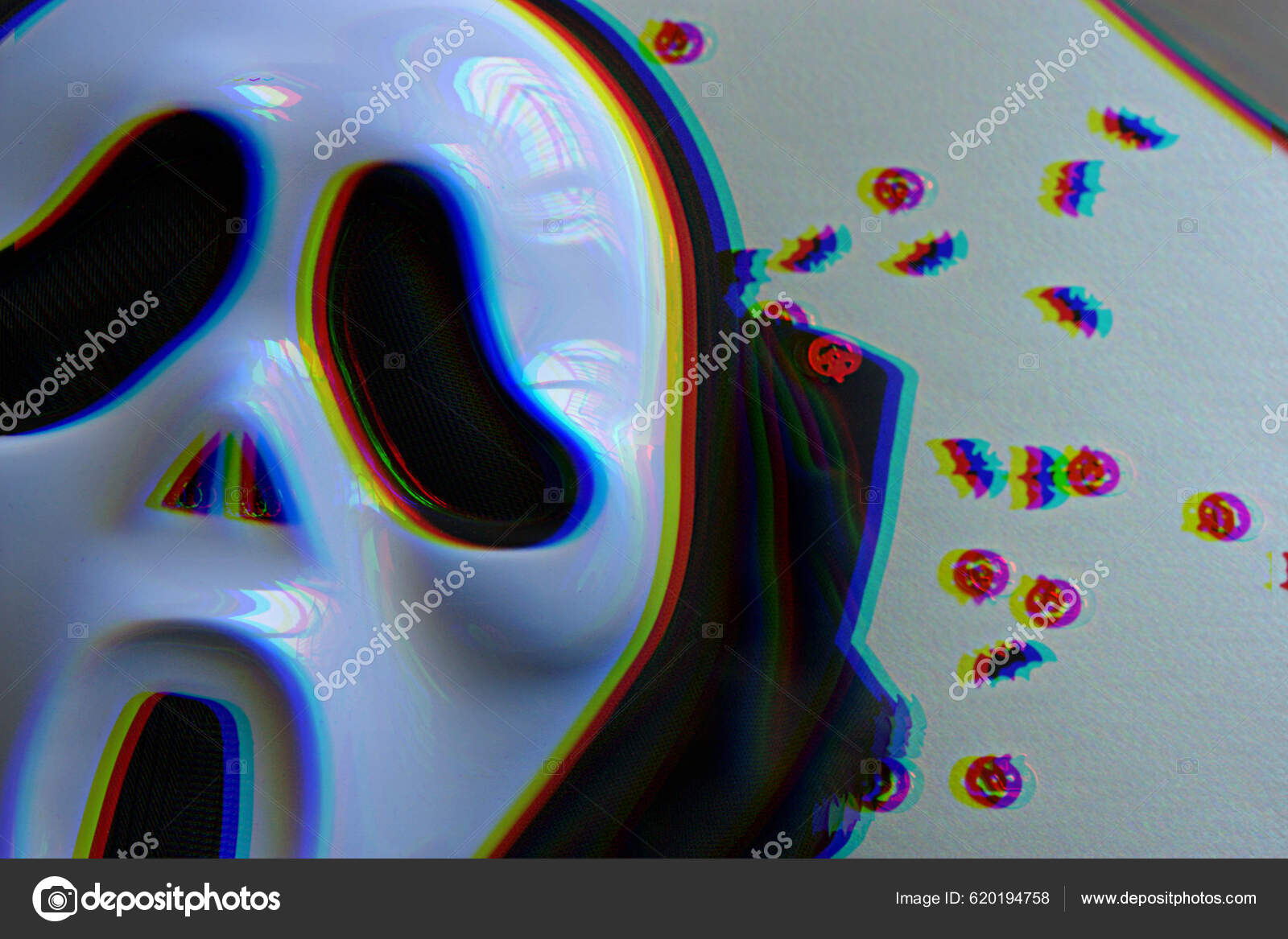 Ghostface Halloween Mask Pumpkin Bats Glitter Confetti Glitch Effect ...