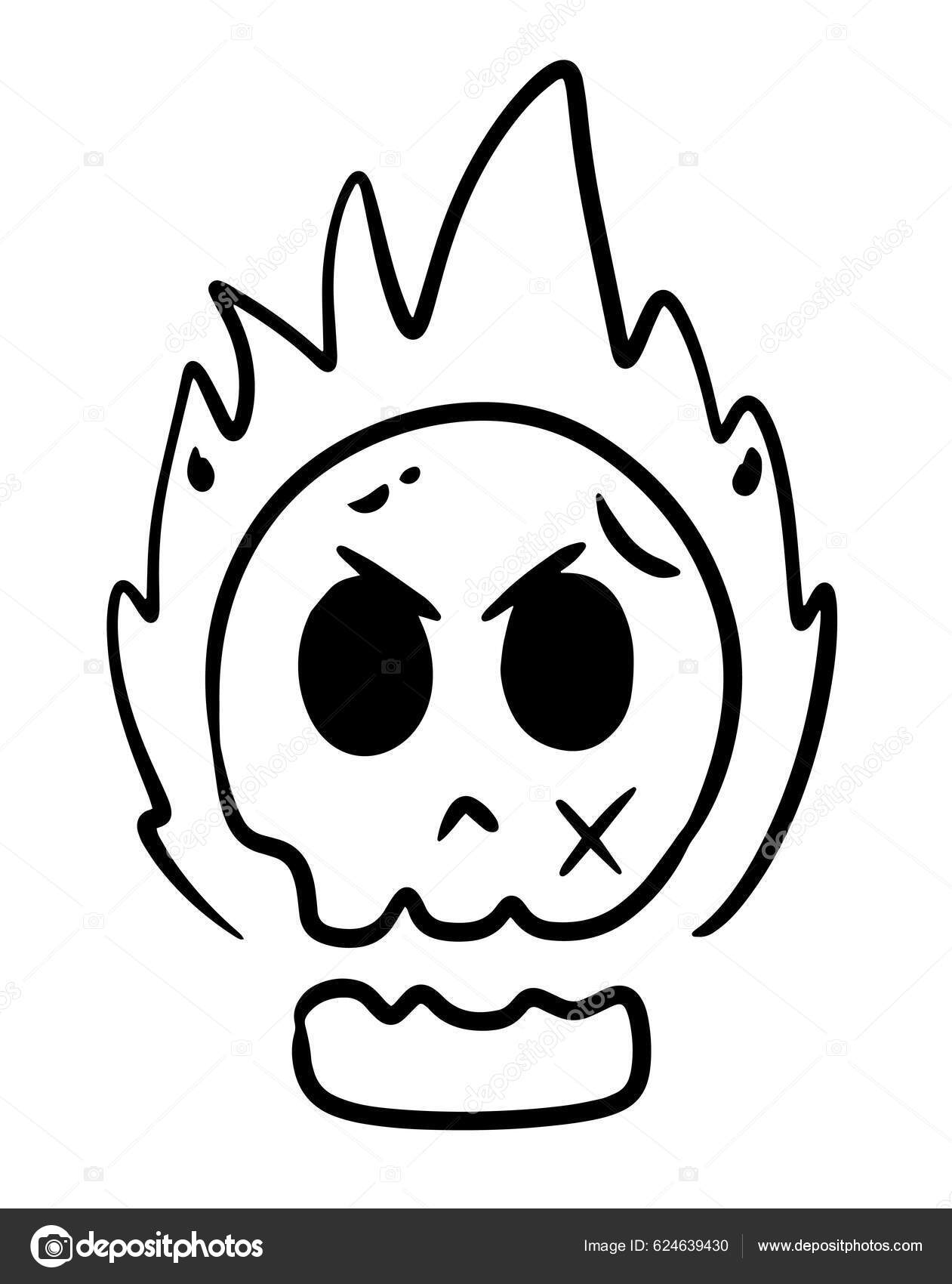 Skull Hand Drawn Design Illustration Fire Head Stock Vector by ...