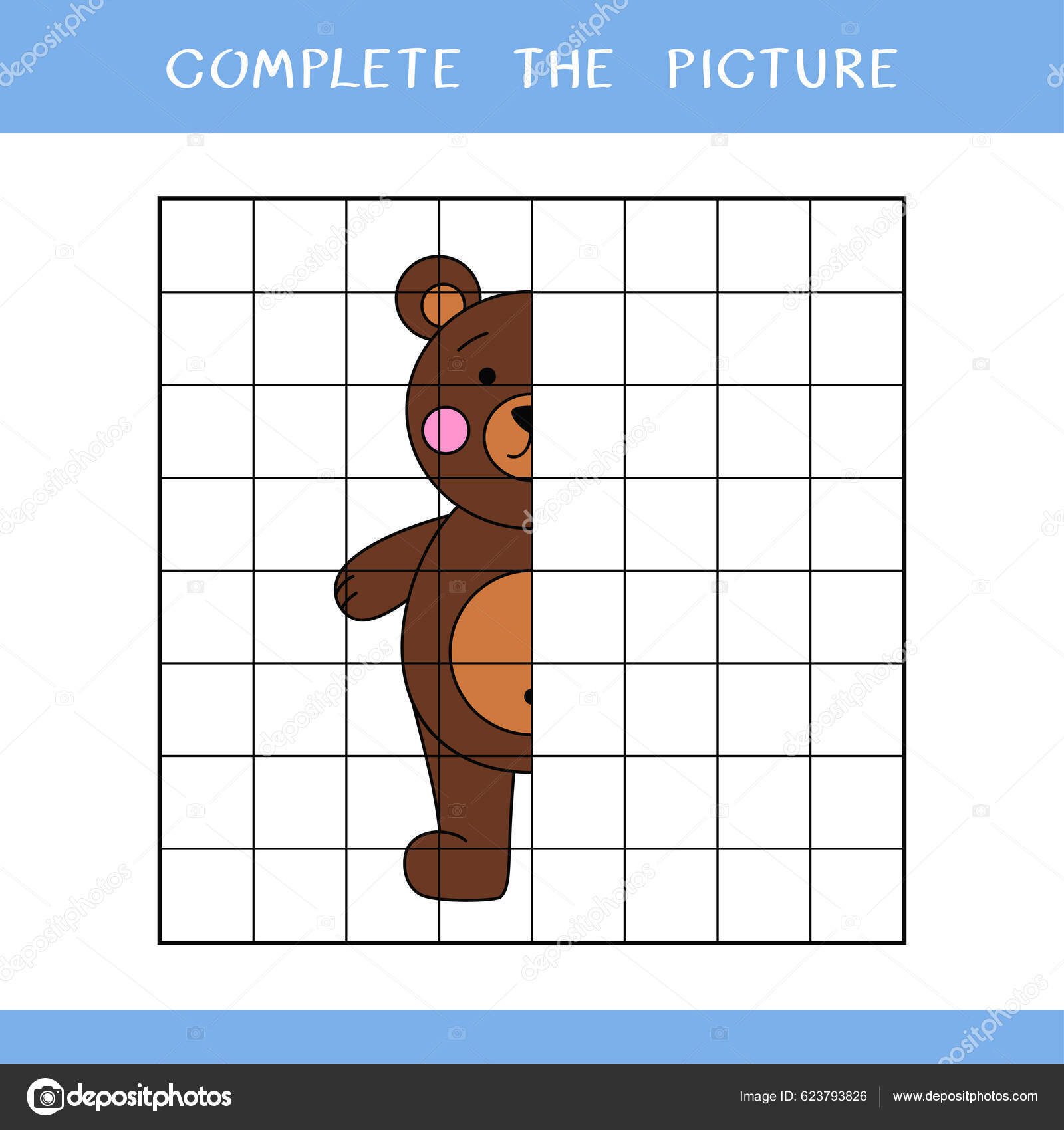 Completa Imagen Oso Lindo Juego Educativo Simple Para Los Niños Vector ...