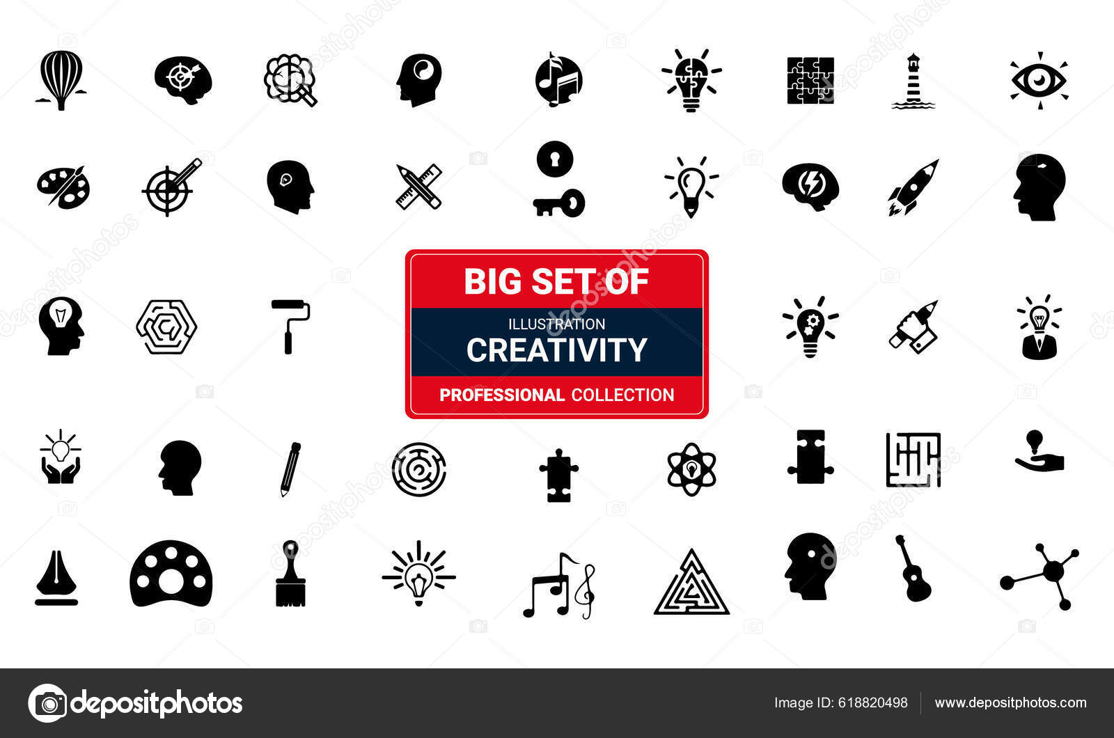 Creativity Icon Set Think Brain Creative Icon Collection Set Black ...