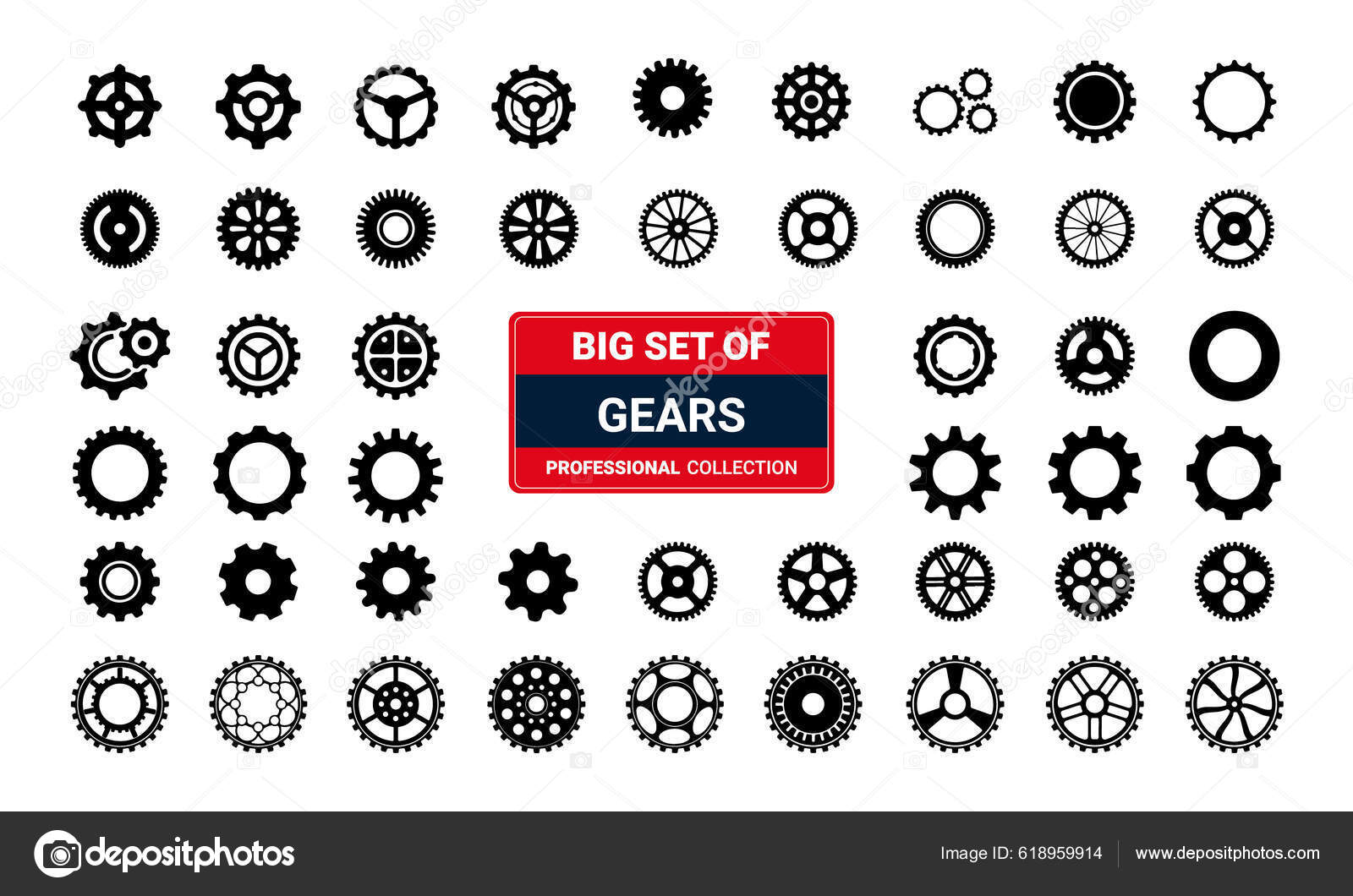 Set Rounded Circle Gear Icon Set Isolated White Background Vector Stock ...