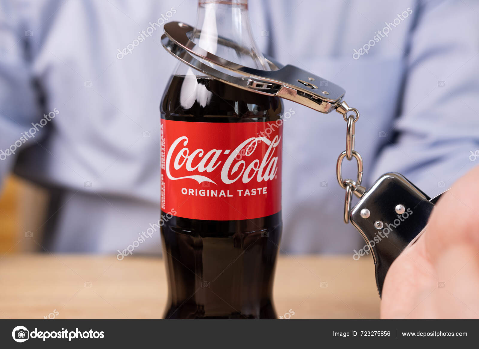 Man Handcuffed Bottle Coca Cola Concept Addiction Carbonated Sweet ...