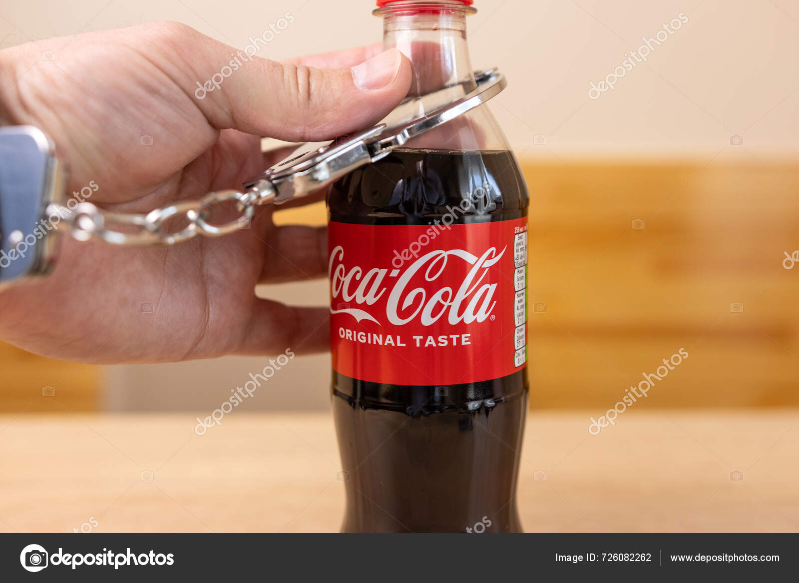 Man Handcuffed Bottle Coca Cola Concept Addiction Carbonated Sweet ...