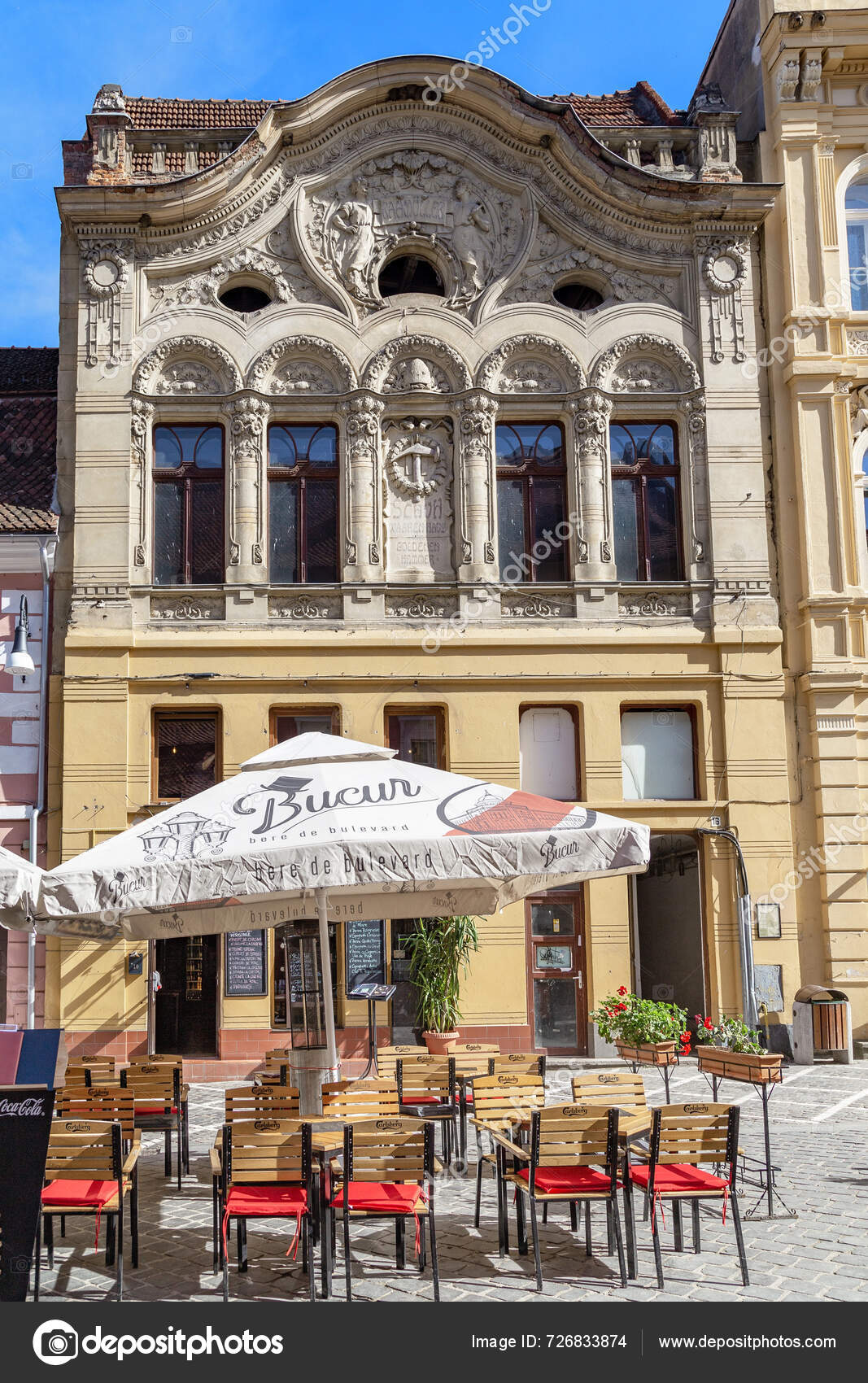 Brasov Romania May 2023 One Houses Pedestrian Zone City Center — Stock ...