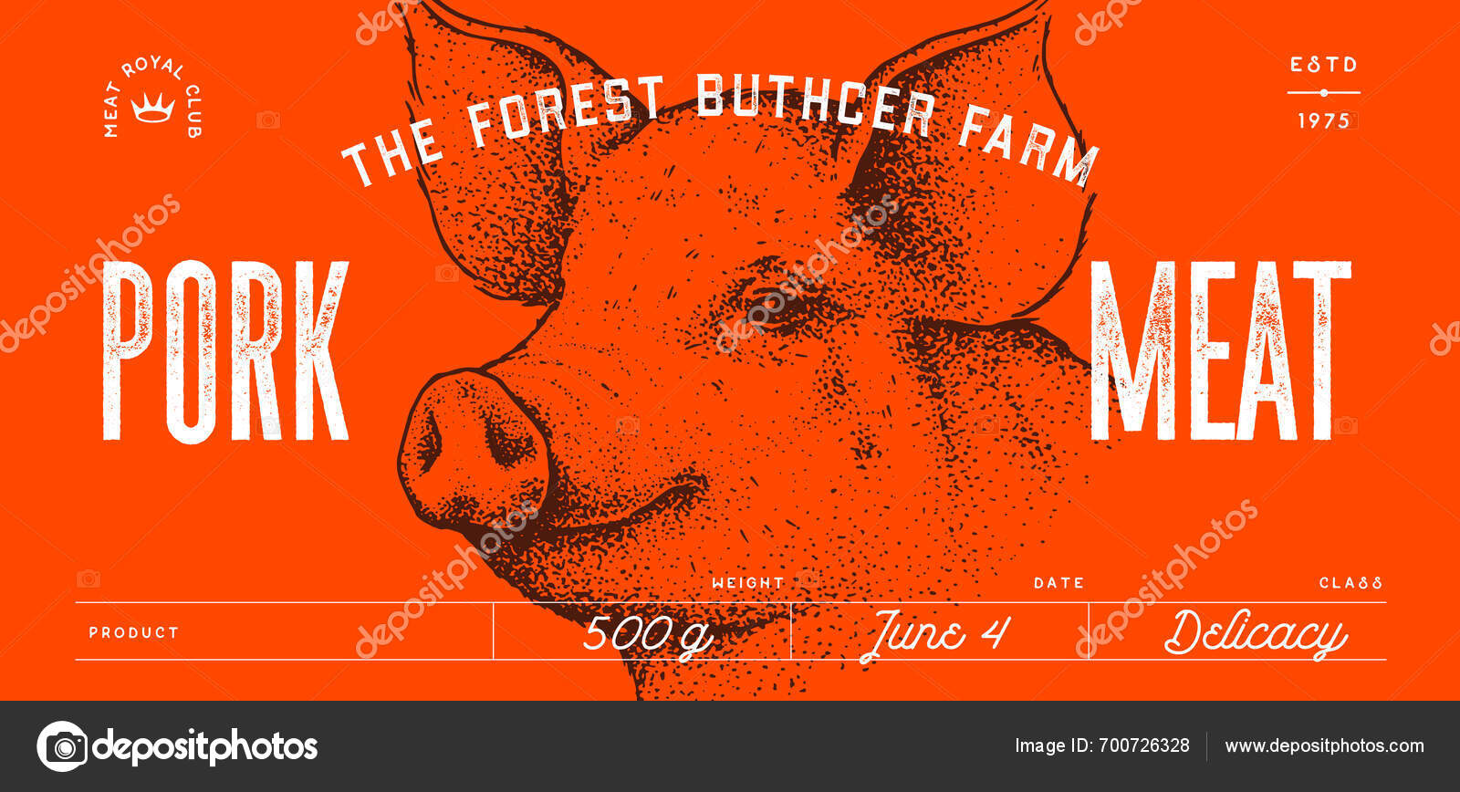 Pork Pig Head Meat Tag Label Template Meat Tag Label Stock Vector by ...