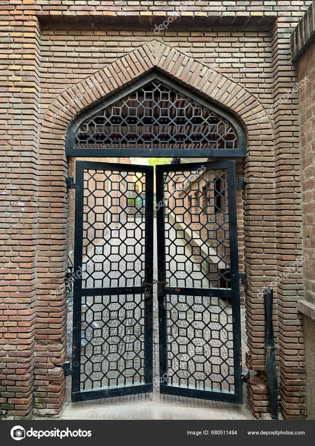 Decorative Metal Arched Closed Locked Gate Leading Shahi Hammam Turkish ...