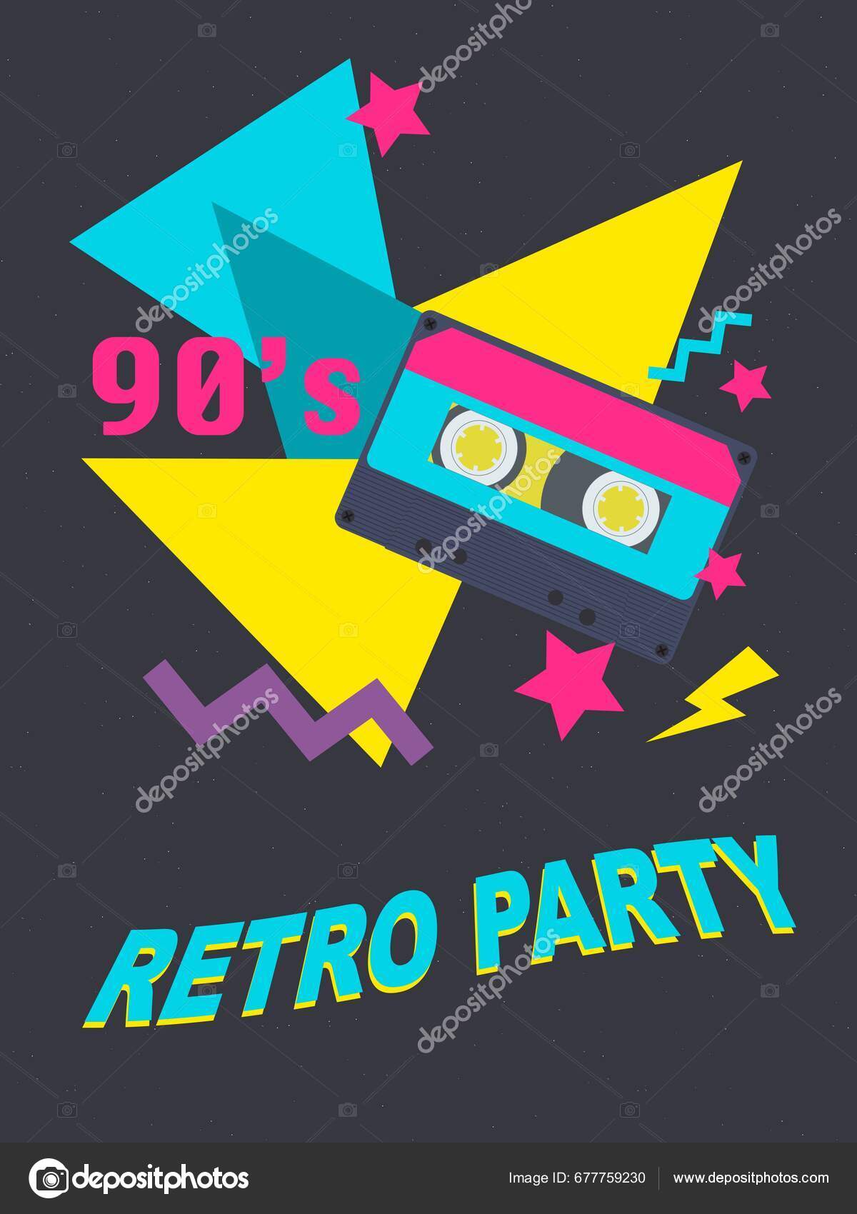 90S Style Poster Template Old Audio Cassette Geometric Shapes Dark ...