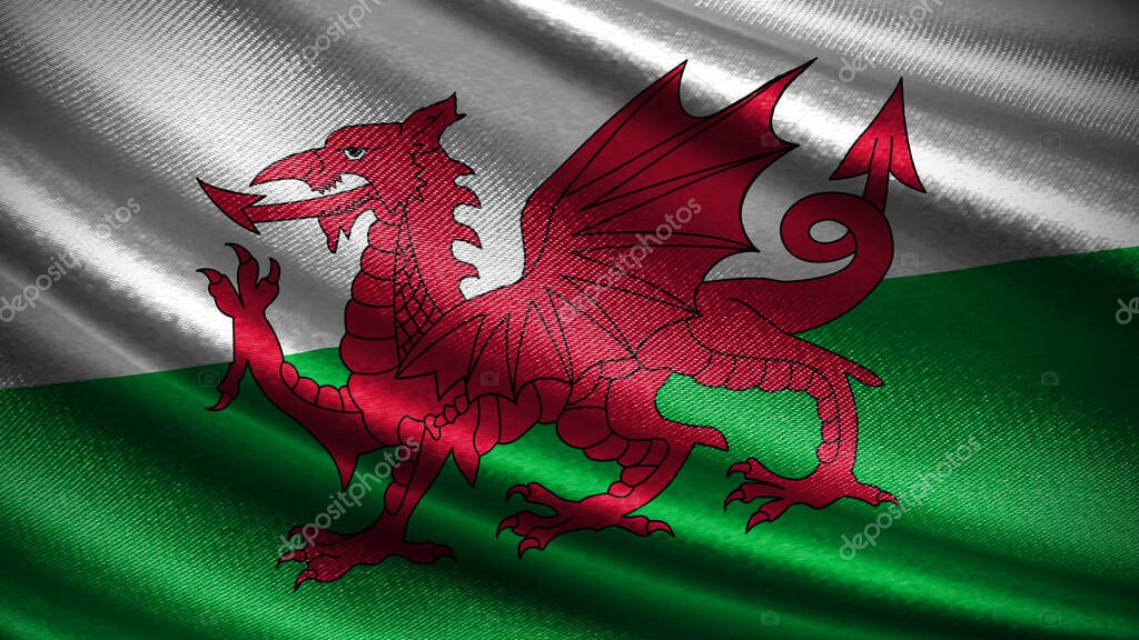 Bandera realista de Gales con una textura de onda sedosa, fondo ...