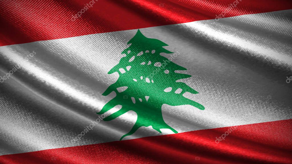 Bandera realista del Líbano con textura de onda sedosa, franjas ...