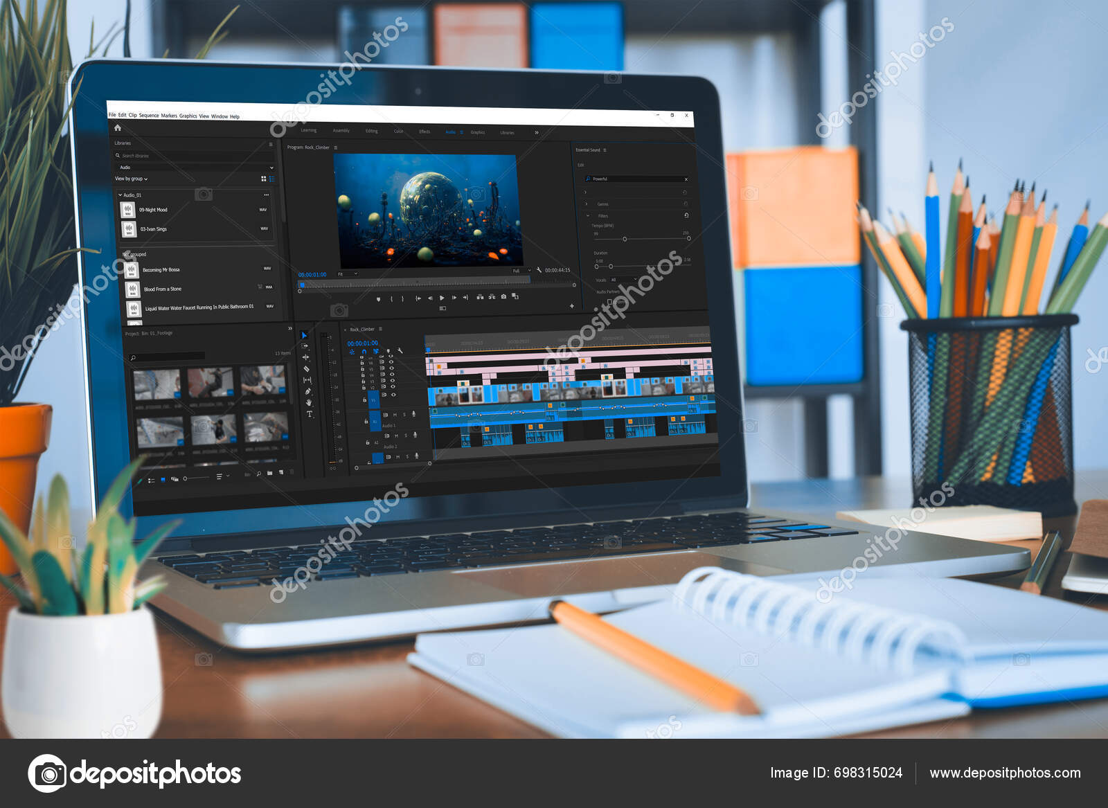 Content Creator Editing Video Montage Film Production Software Using ...