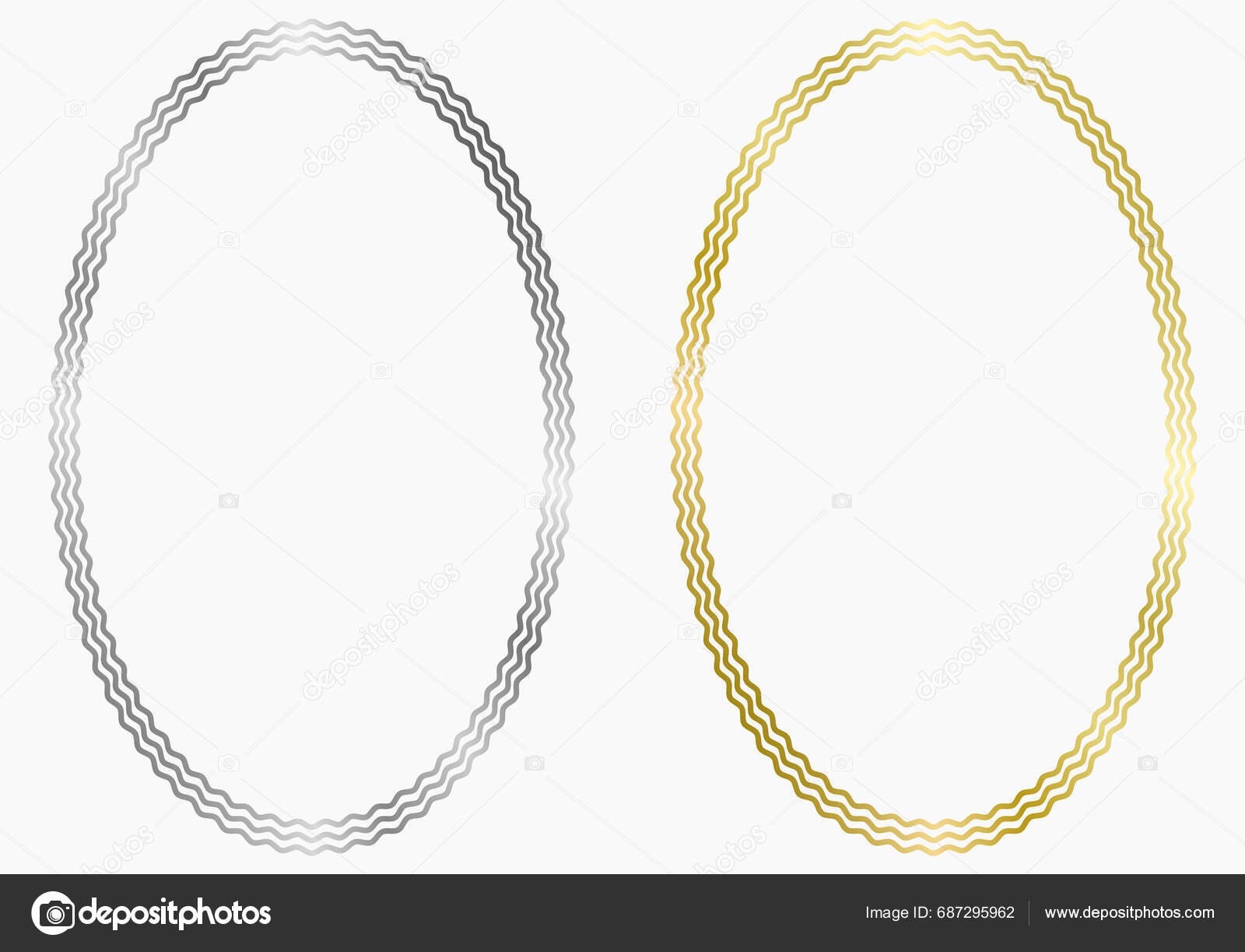 Set Golden Silver Metal Oval Frames Isolated White Vector Frame Stock ...