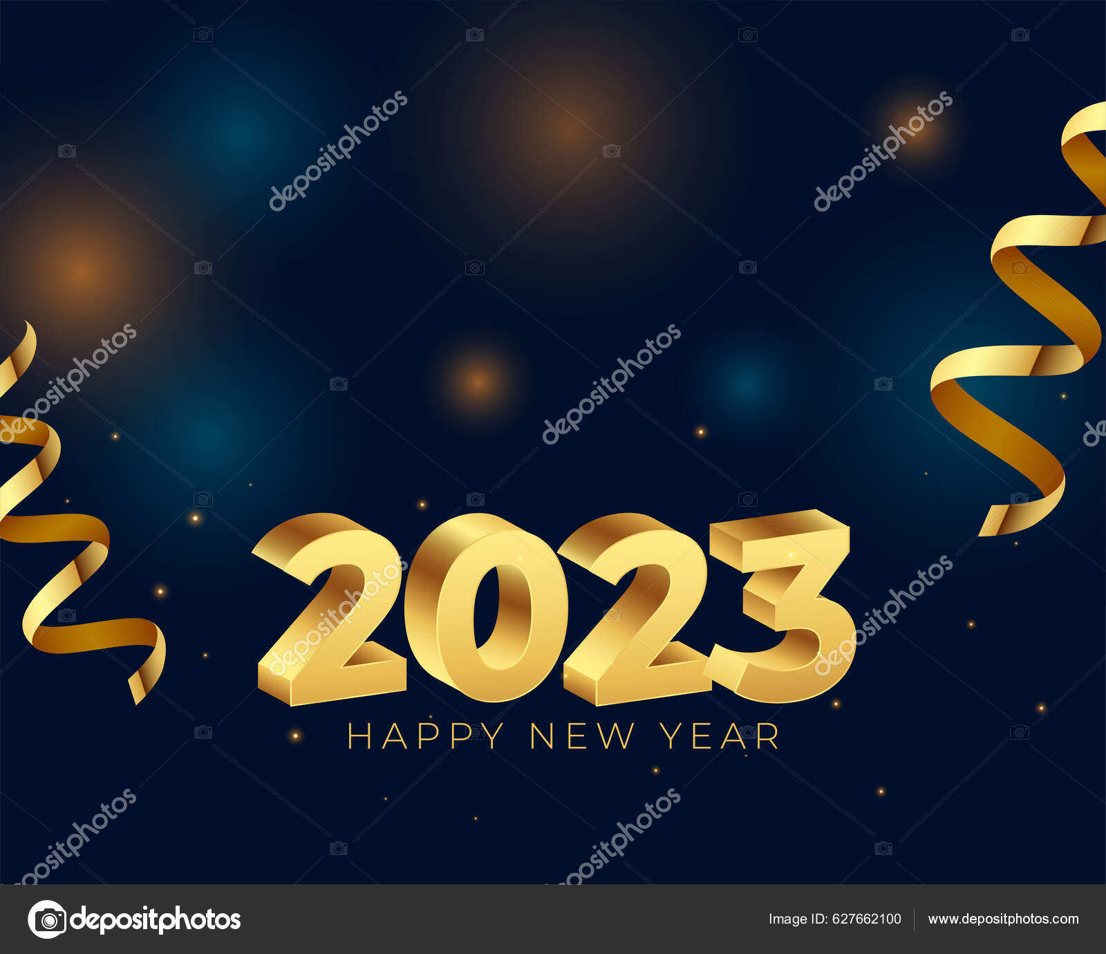 Happy New Year 2023 Celebration Background Golden Ribbon Design Stock ...