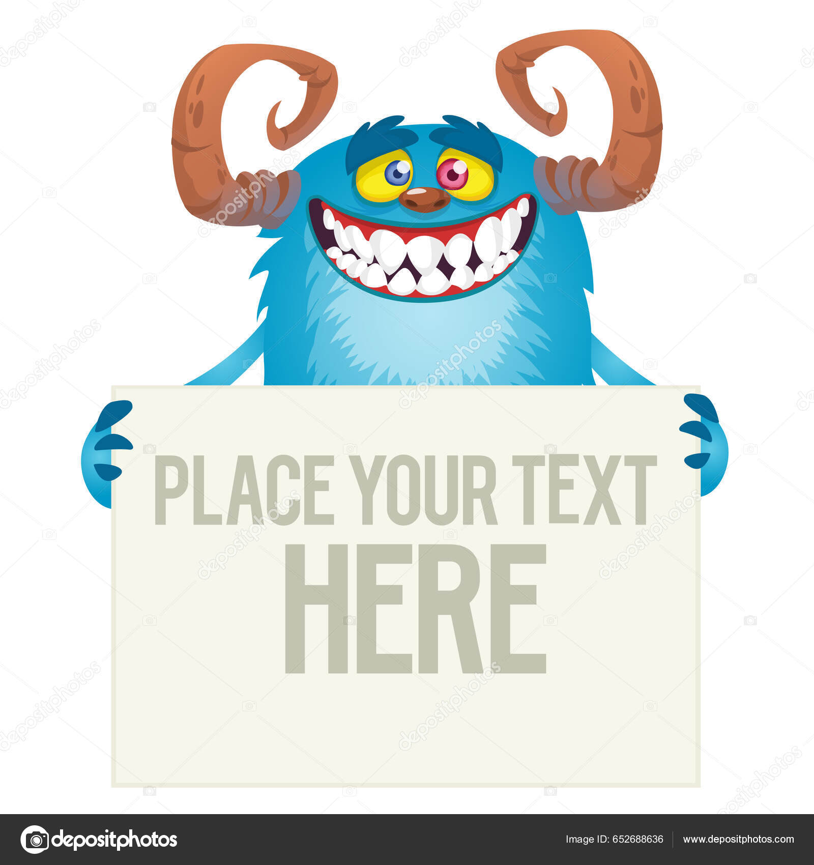 Catoon Monster Holding Blank Sign Sample Message Vector Illustration ...