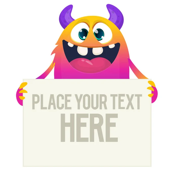 Catoon Monster Holding Blank Sign Sample Message Vector Illustration ...
