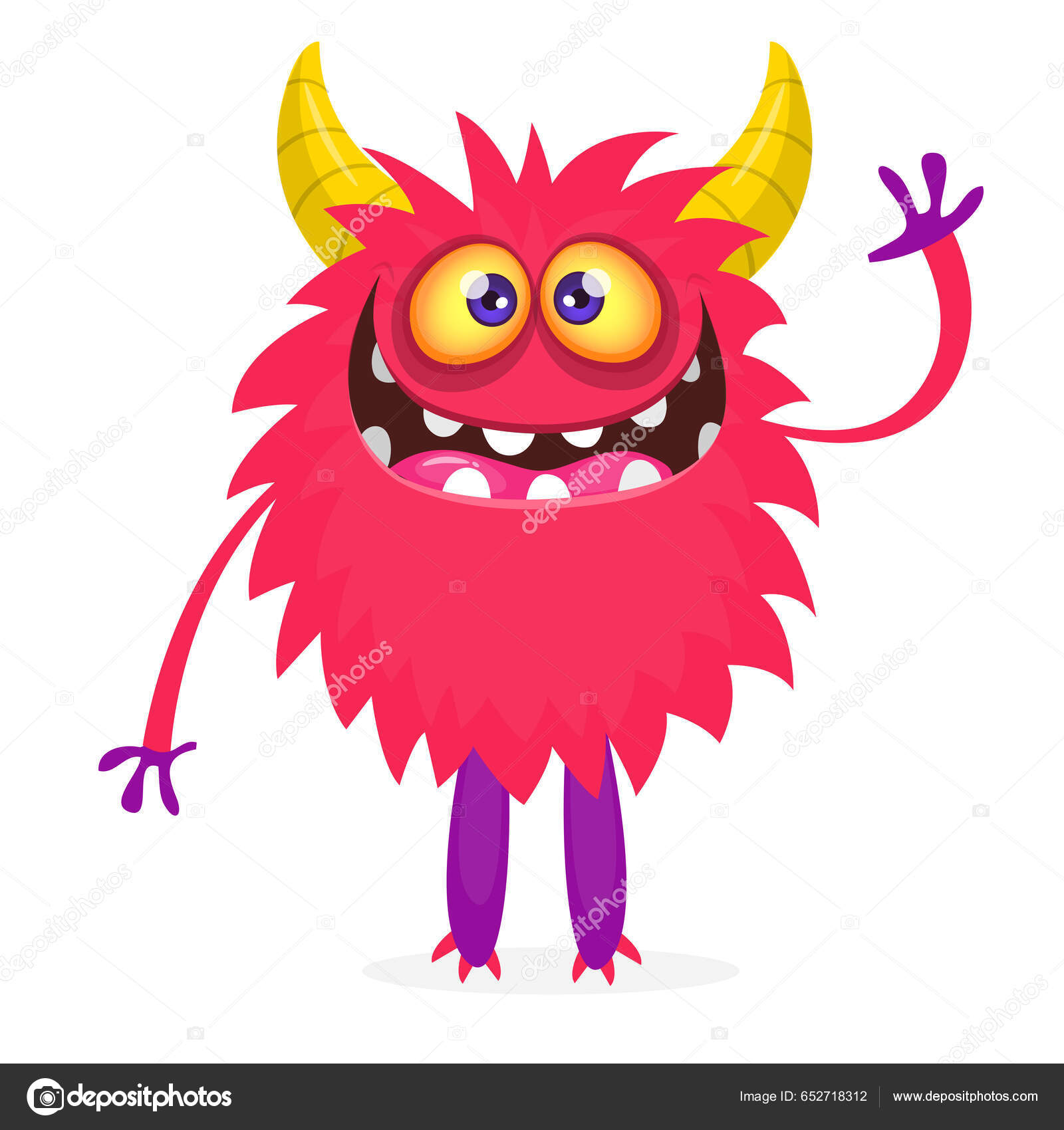 Happy Cool Cartoon Fat Monster Red Horned Vector Monster Characte Stock ...