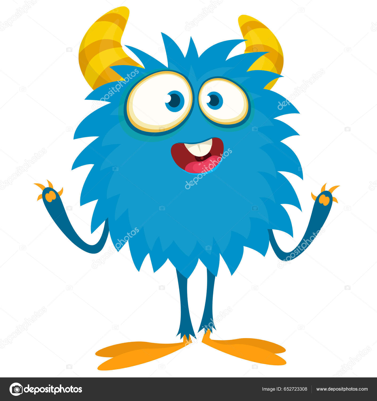 Funny Cartoon Monster Character Illustration Cute Happy Bigfoot Yeti ...