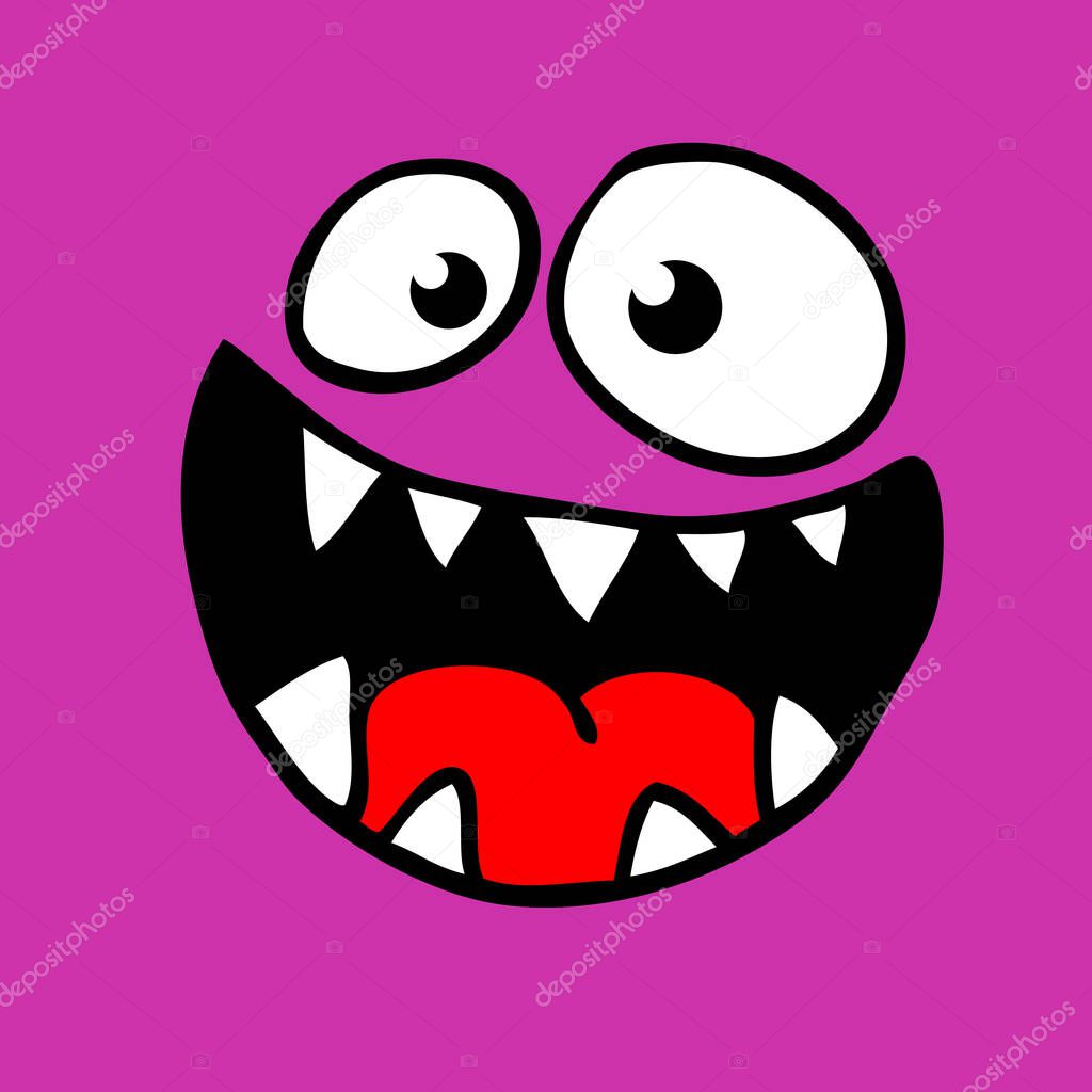Divertida cara de monstruo de dibujos animados. Ilustración de ...