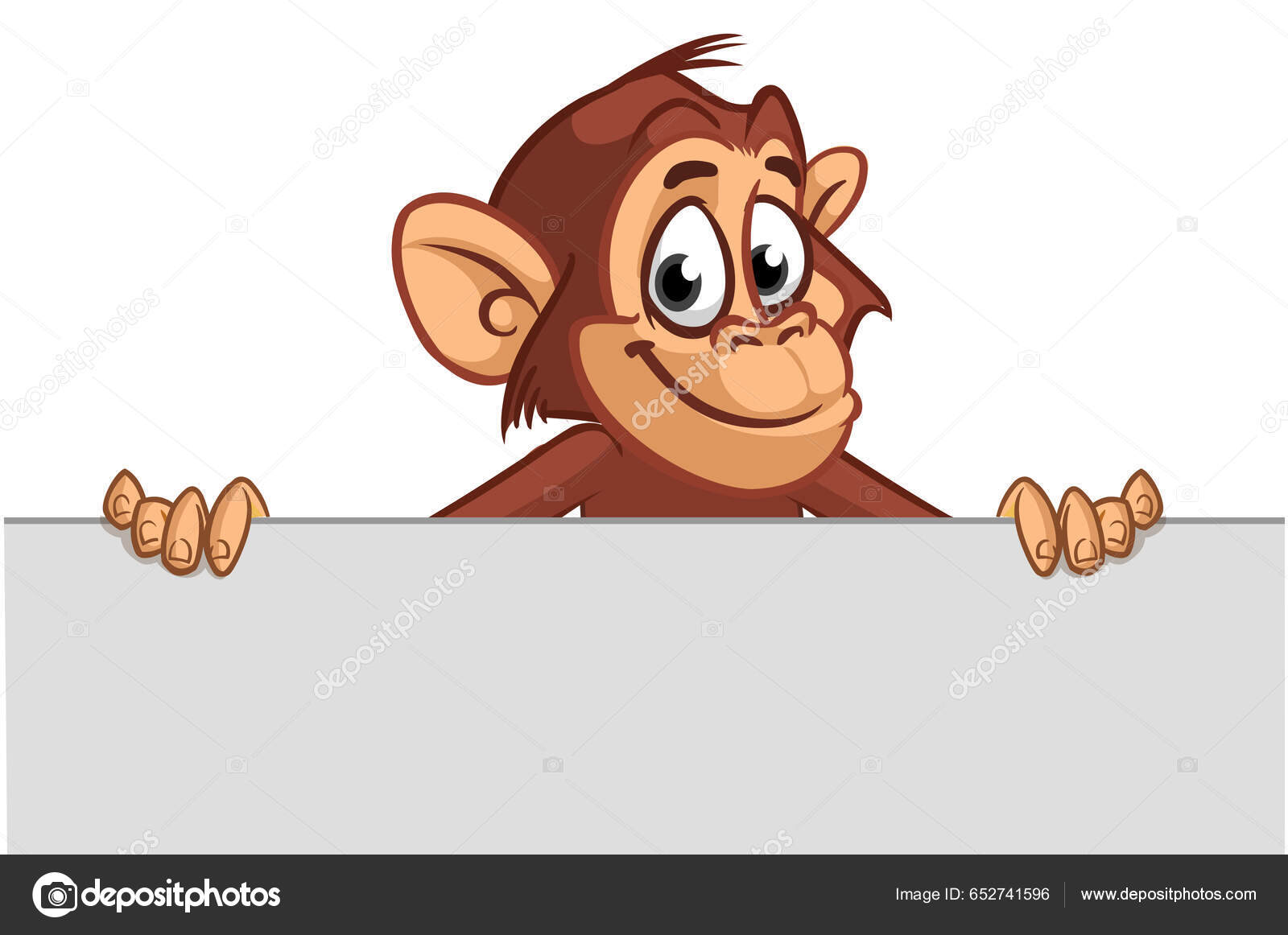 Cartoon Affe Schimpanse Mit Leerem Weißem Papier Oder Plakat Für Stock ...