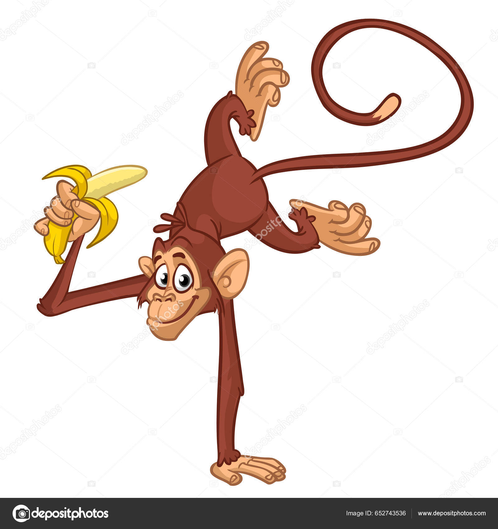 Dibujos Animados Divertido Mono Con Plátano Sus Manos Ilustración ...