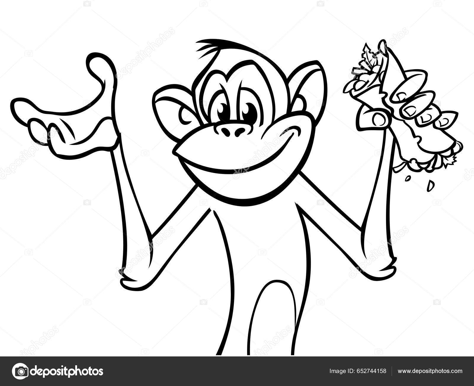 Cartoon Funny Monkey Chimpanzee Outlined Vector Illustration Happy ...