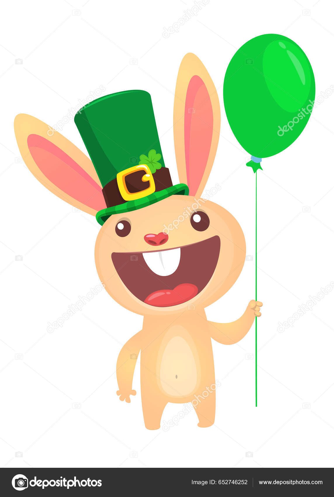 Cartoon Happy Bunny Rabbit Character Wearing Patrick's Hat Clover ...