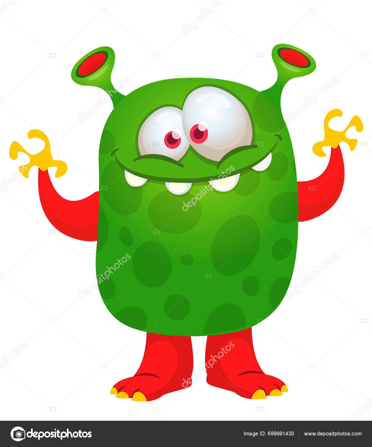 Happy Cartoon Alien Creature Waving Hands Halloween Vector Illustration ...