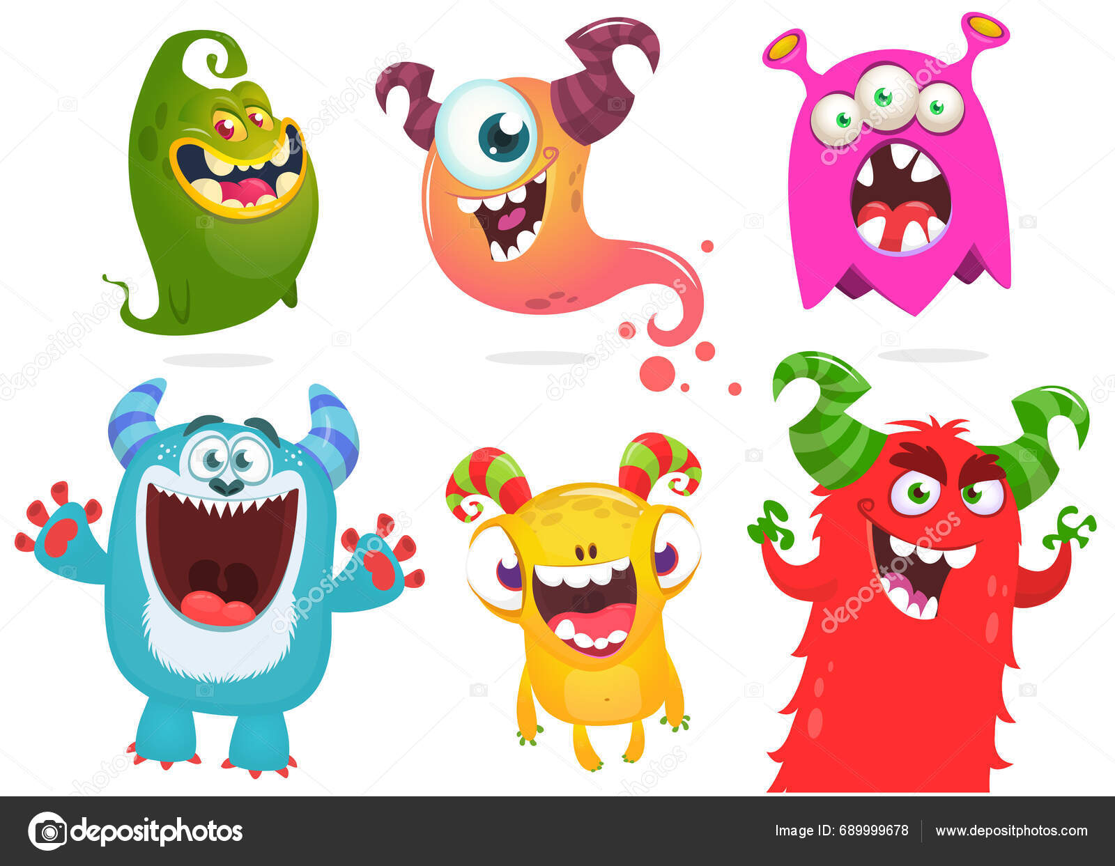 Monstruos Dibujos Animados Lindos Conjunto Monstruos Dibujos Animados ...