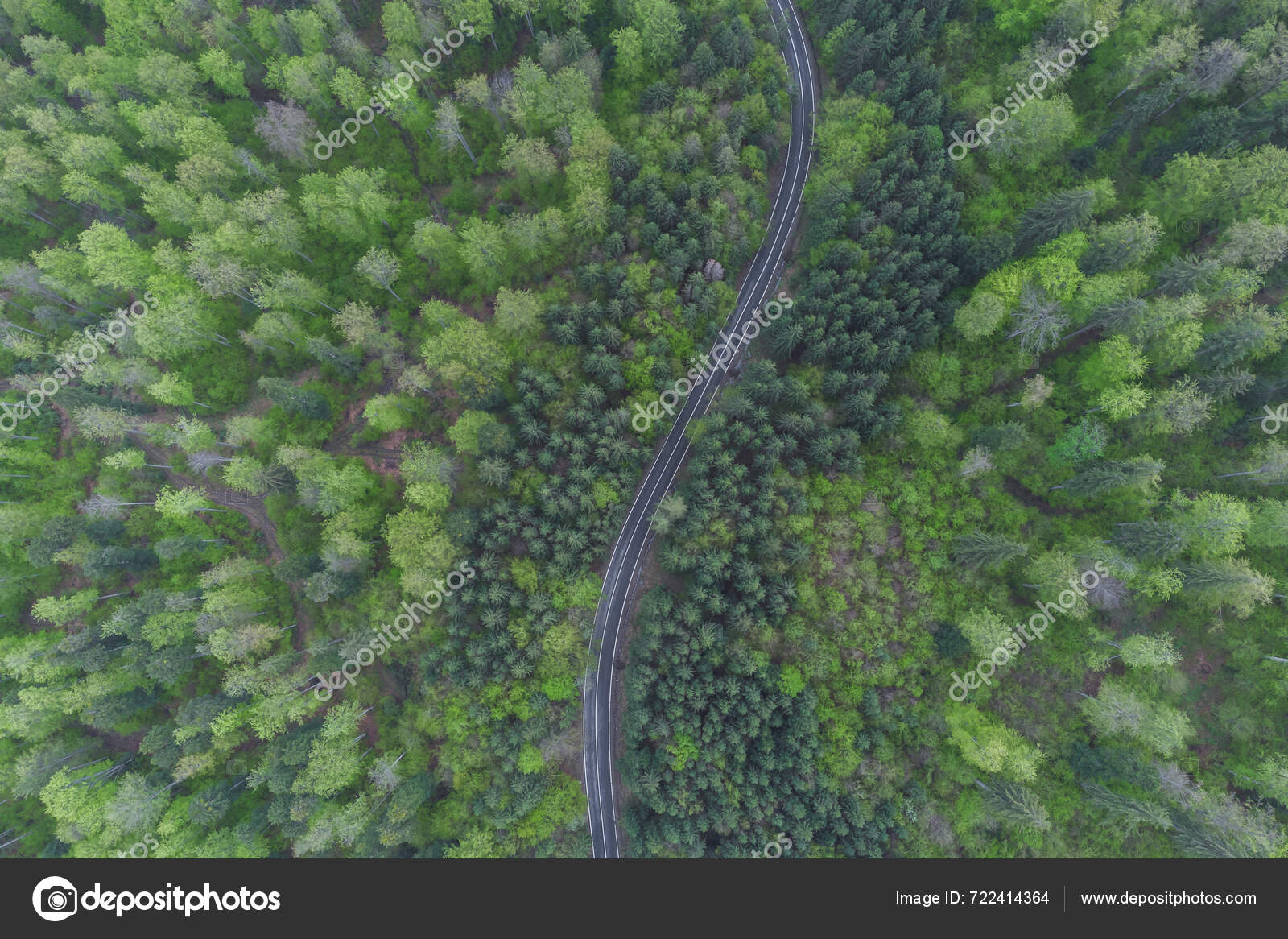 Aerial View Mountain Road Beautiful Forest Springtime Top View Winding ...