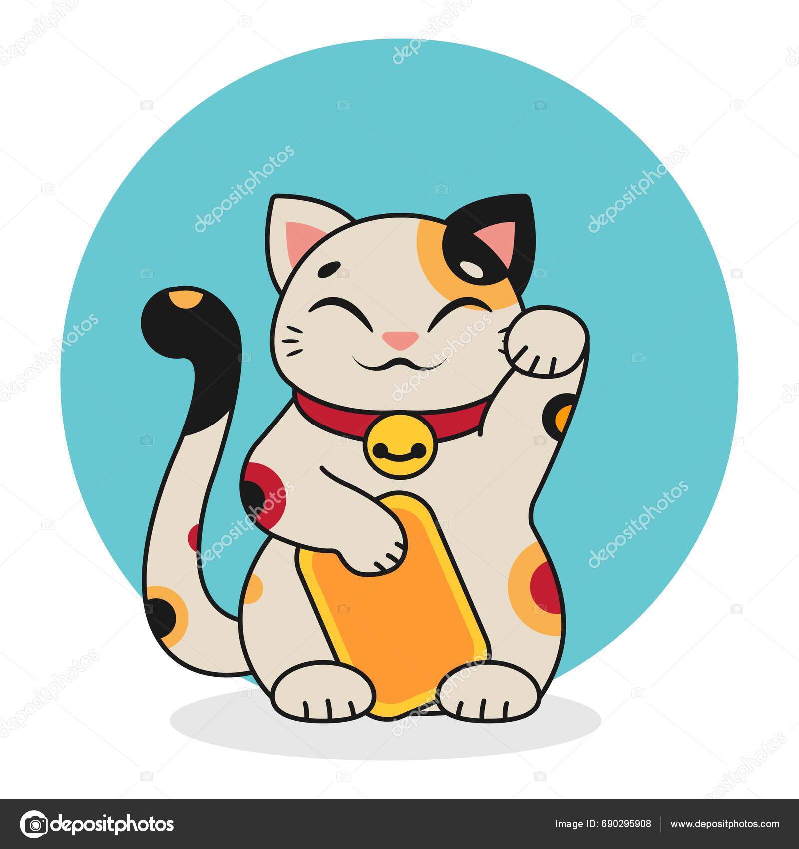 Isolated Illustration Maneki Neko Characters Asian Happy Cats Japanese ...