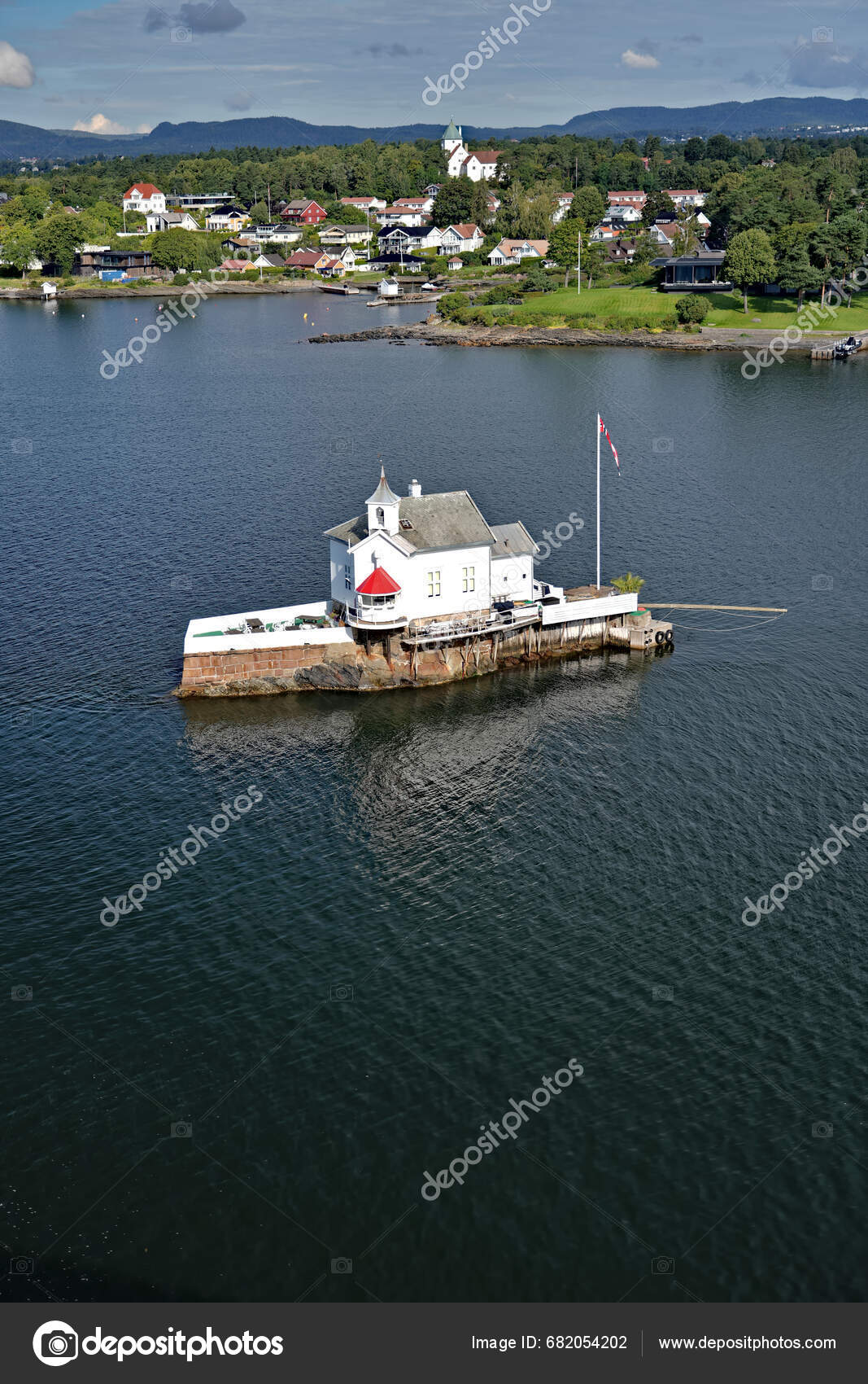 View Dyna Fyr Lighthouse Built Rocky Reef Seashore Traditional Houses ...